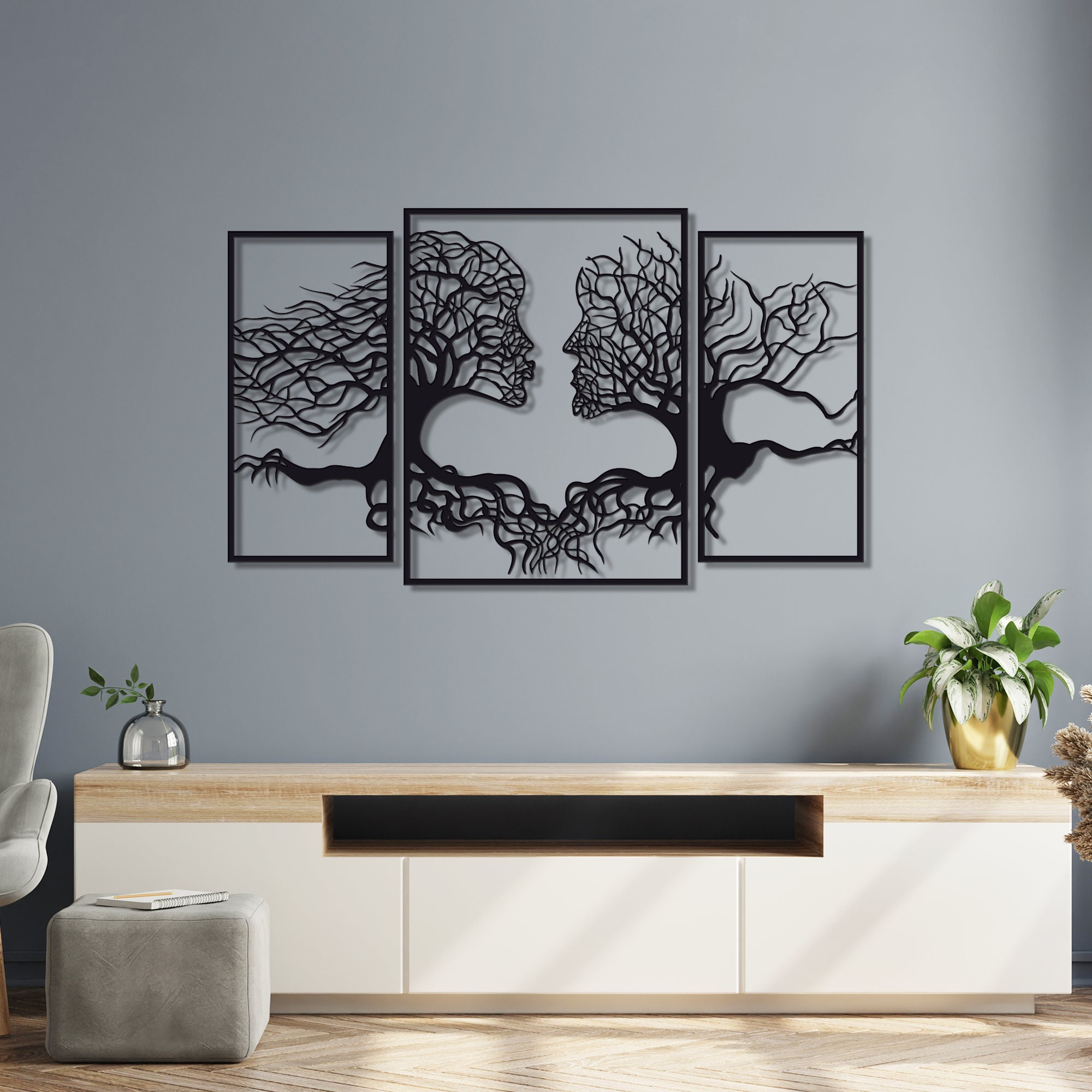 Couple Face Wall Art, Abstract Couple Metal Wall Art, Metal Tree of ...