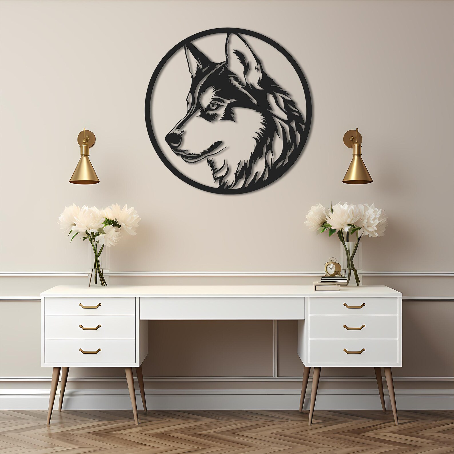 Detailed Siberian Husky Silhouette, Metal Siberian Husky Wall Art, Wolf ...