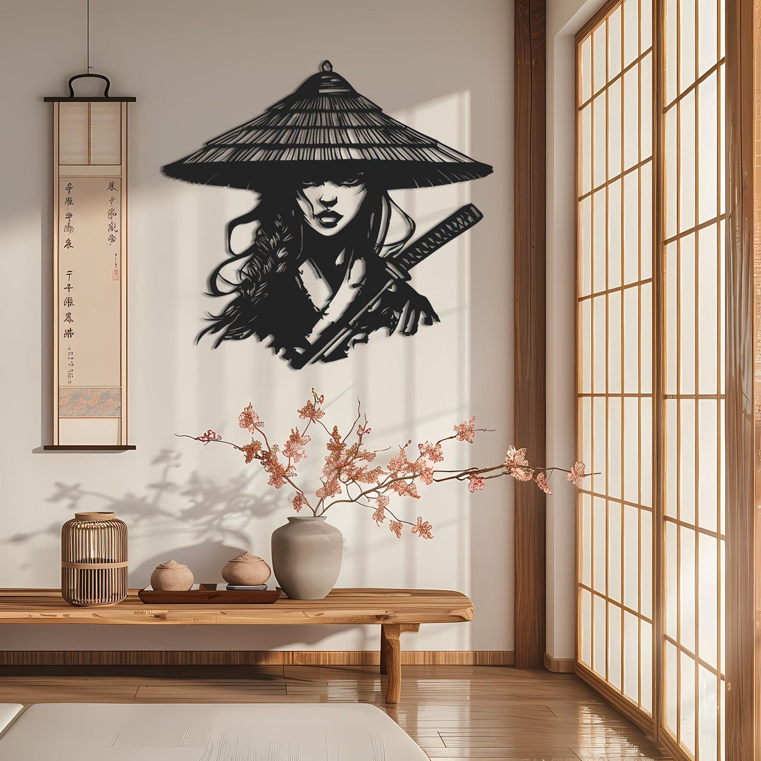 Detailed Asian Woman Samurai Silhouette, Unique Home Decor, Woman ...