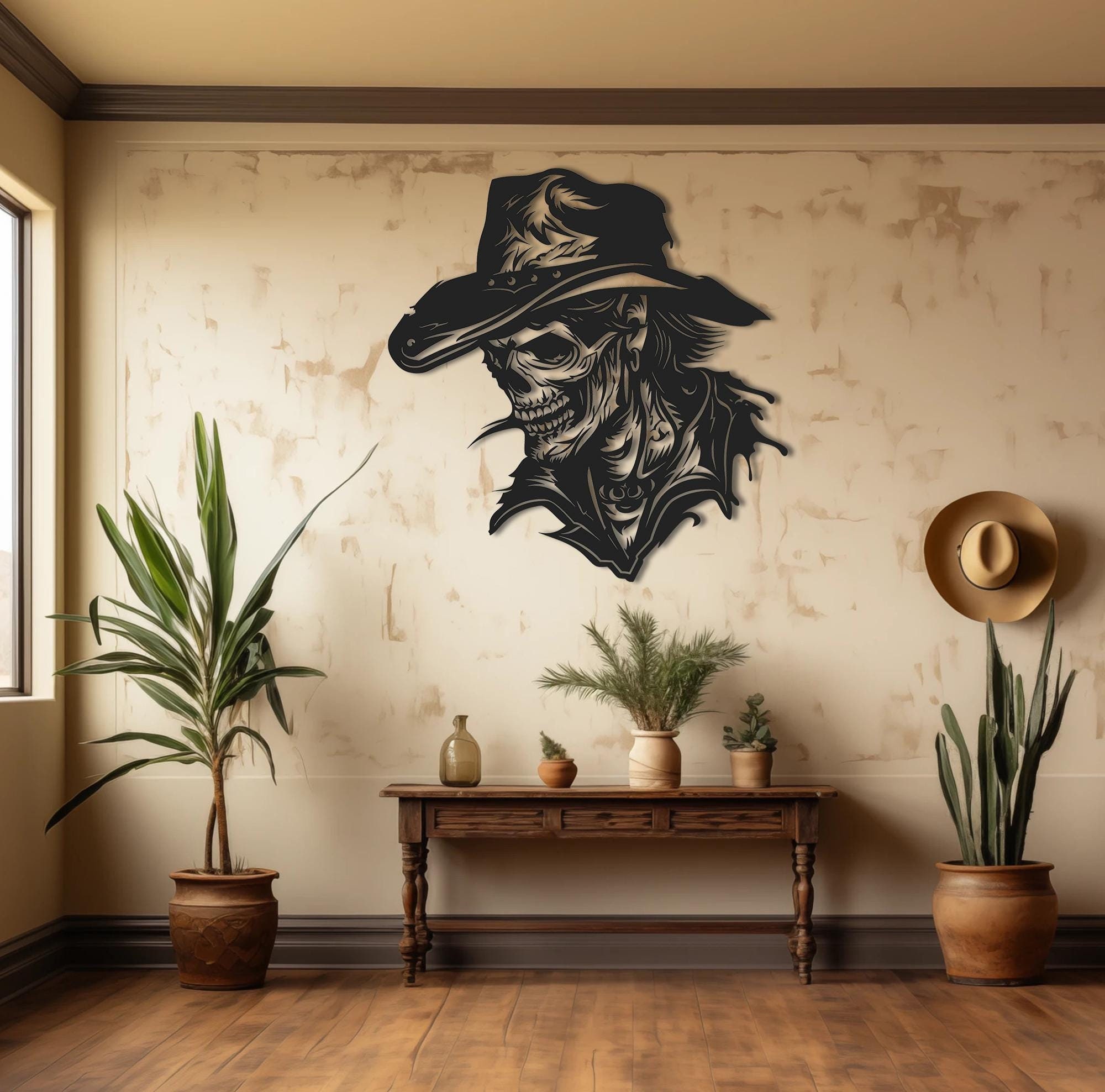 Skeletal Cowboy Metal Wall Art, Undead Cowboy Metal Wall Art, Unique ...