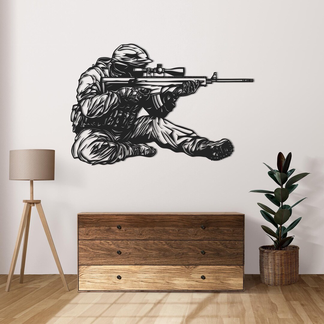 Sniper Metal Wall Art - Tactical Military Decor for Man Cave, Office ...