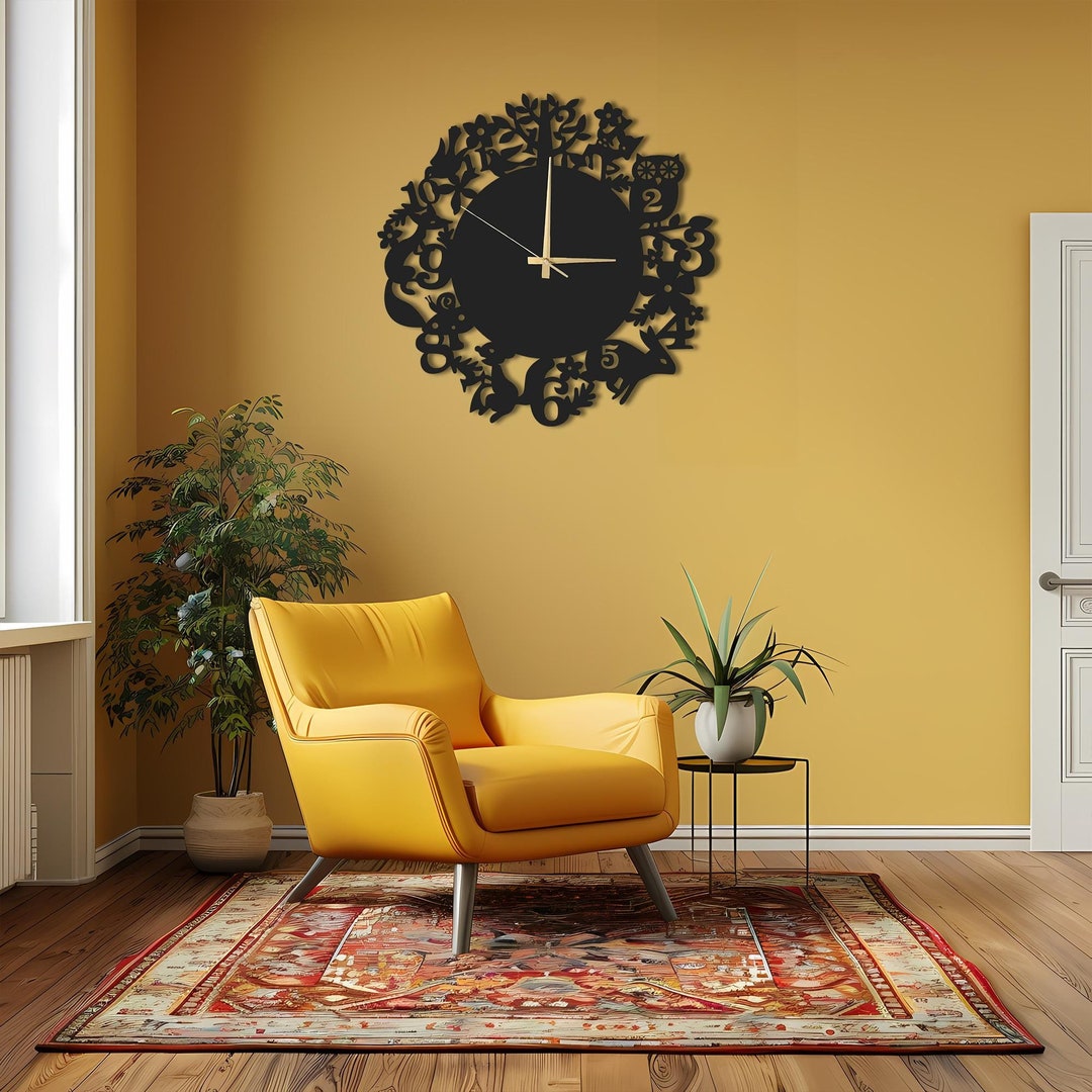 Laser Cut Metal Wall Art Clock Modern Forest Silhouette Design Unique ...