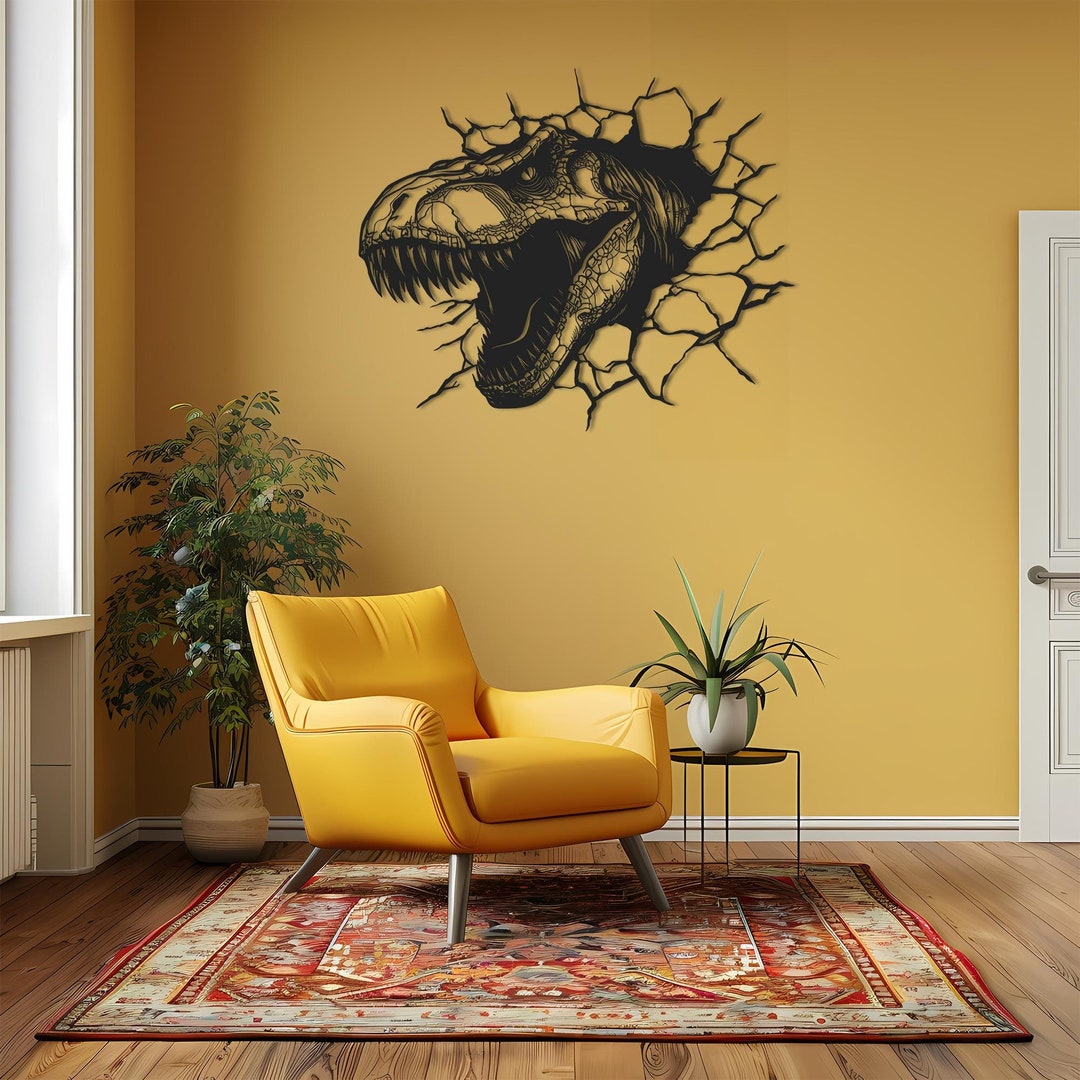 Tyrannosaurus Breakthrough Metal Wall Art - Detailed Modern Laser Cut ...