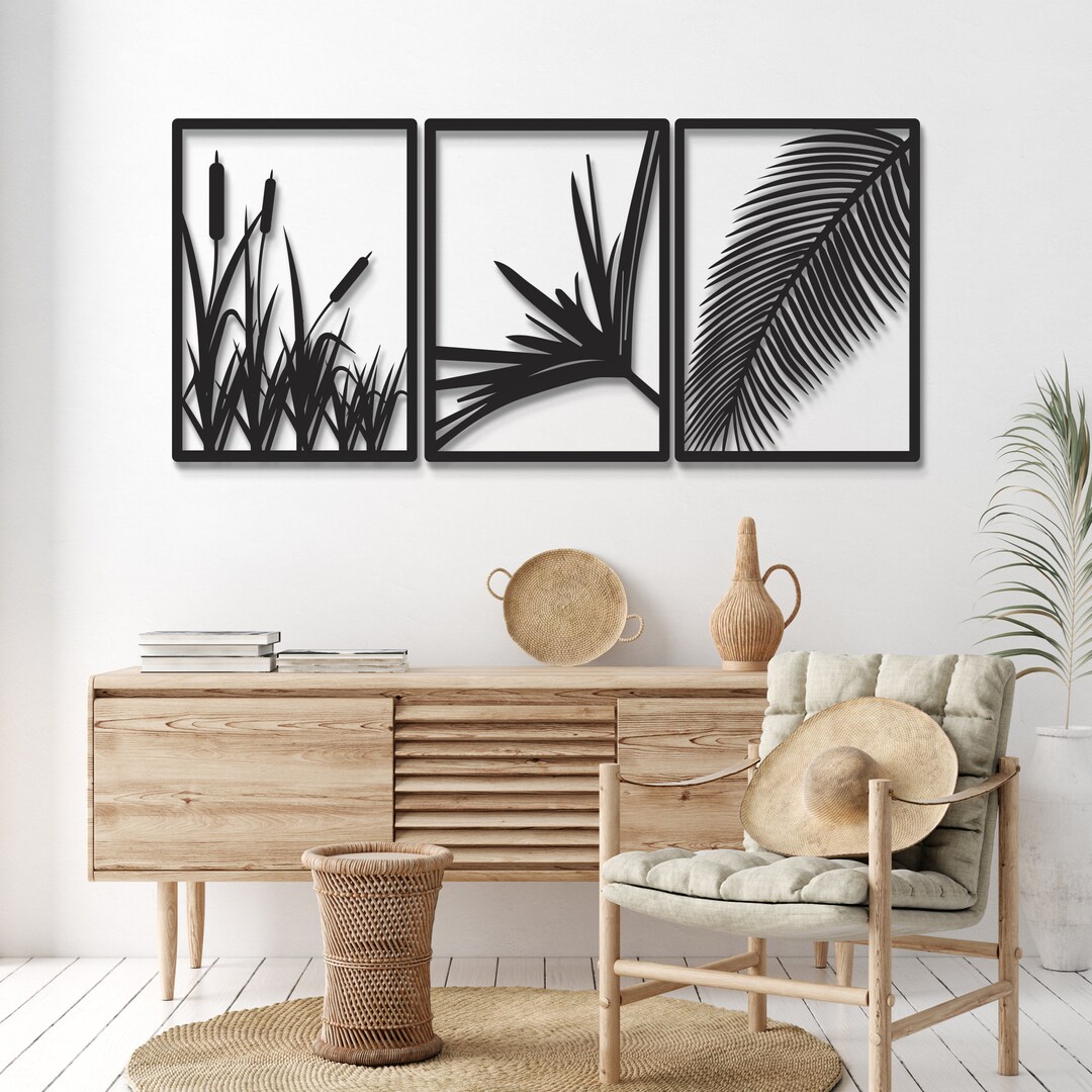 Neutral Botanical Metal Wall Art Gallery Wall Set, 3 Piece Wall Decor ...