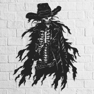 Cowboy Skeleton Metal Wall Art - Detailed Laser Cut Silhouette ...