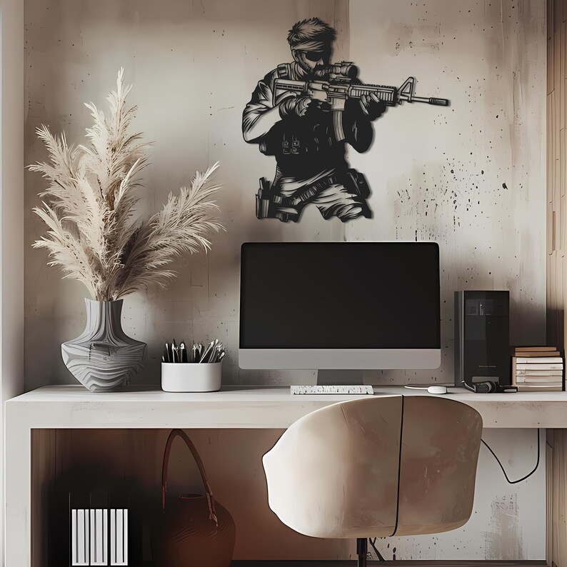 Detailed Tactical Commando Silhouette With Rifle, Military Art, Soldier ...