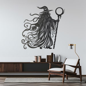 Wizard Wall Decor, Powerful Wizard Silhouette Laser Cut, Detailed ...