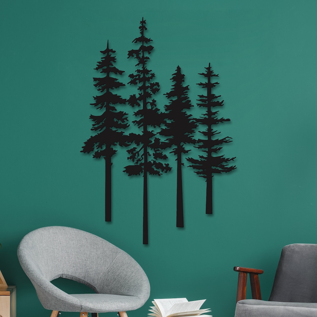A Family of Pines Trees Metal Wall Art, Extra Large Tree Decor, Outdoor ...