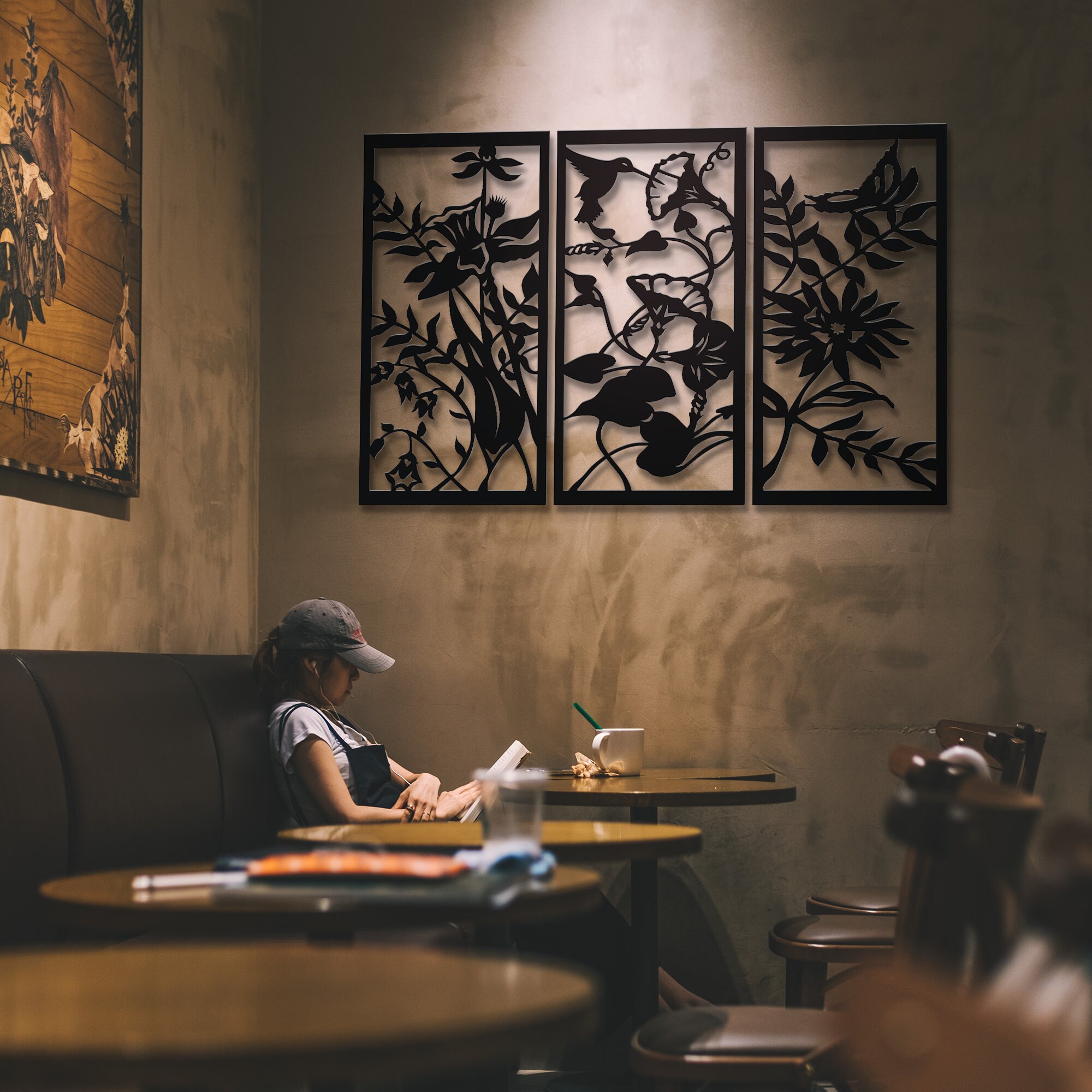 Set of 3 Tree Panel Metal Wall Art, Modern Black Branches Wall Decor ...