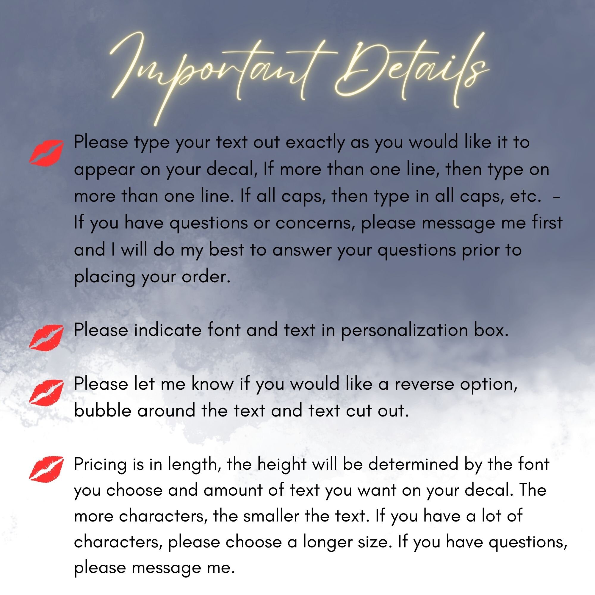 Custom Decals Choose Your Font, Color, Size Custom Vinyl Text Decals ...