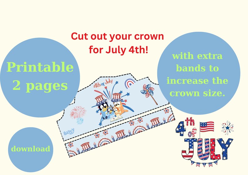 Bluey Cute 4th of July Crown Printable for Toddler - Etsy