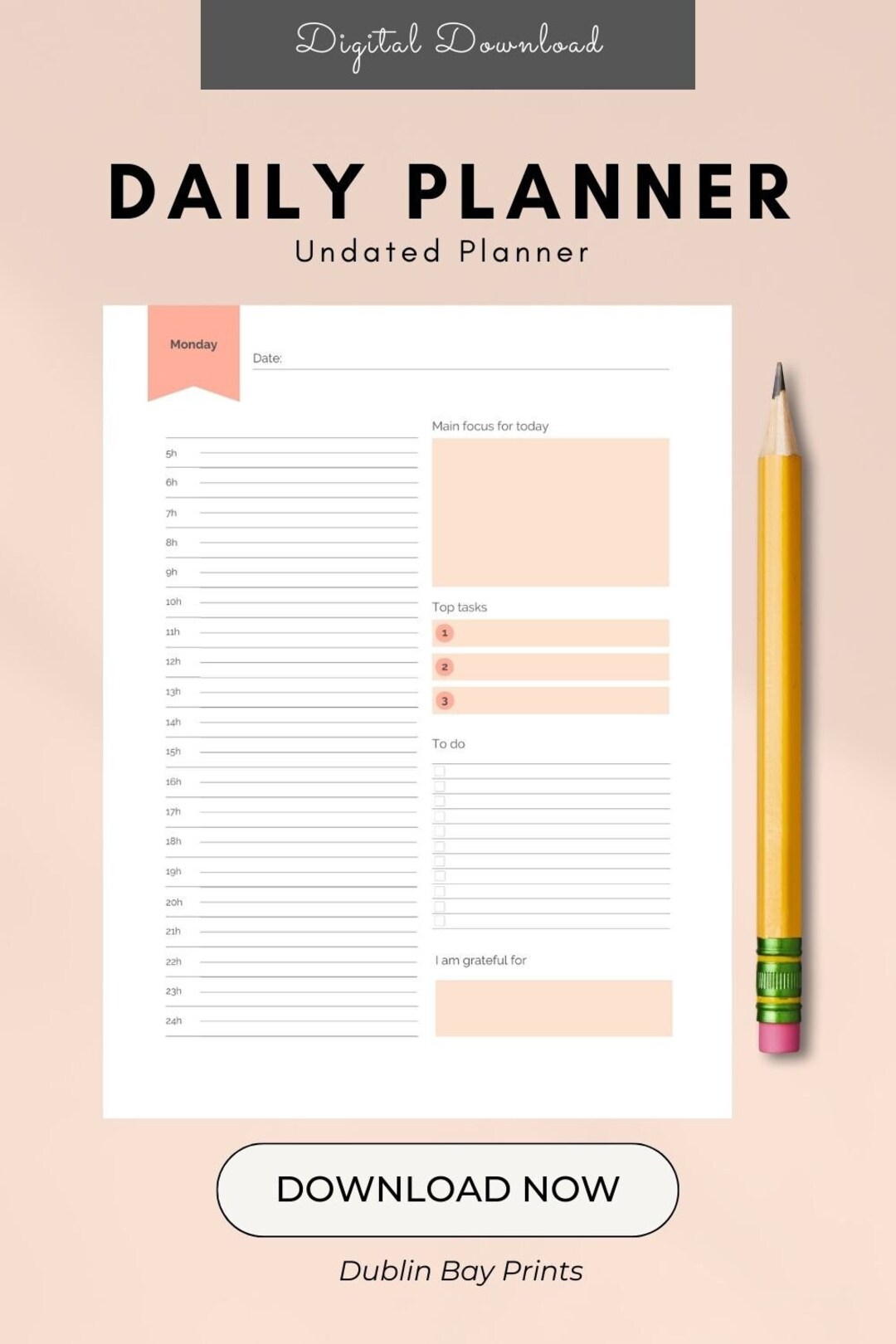 Daily Planner Printable Landscape, Minimalist Daily Schedule, Day at a ...