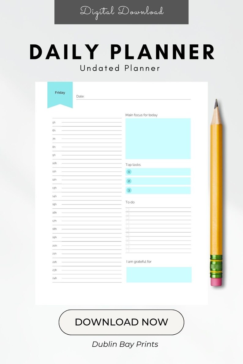 Daily Planner Printable Landscape, Minimalist Daily Schedule, Day at a ...
