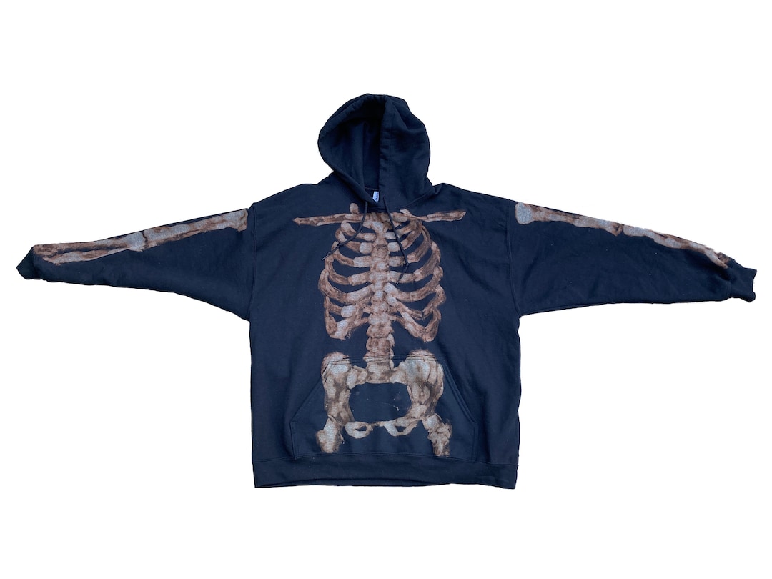Hoodie Bleach Skeleton Hoodie Handmade Bleached Sweatshirt Bleached ...