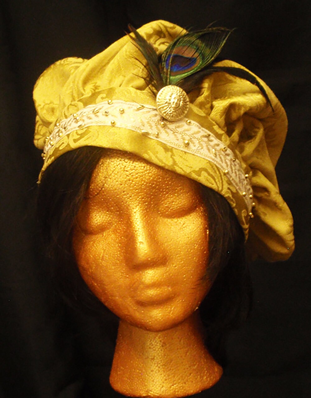 Gold Brocade Renaissance Tudor Peacock Feather Muffin Cap Hat - Etsy
