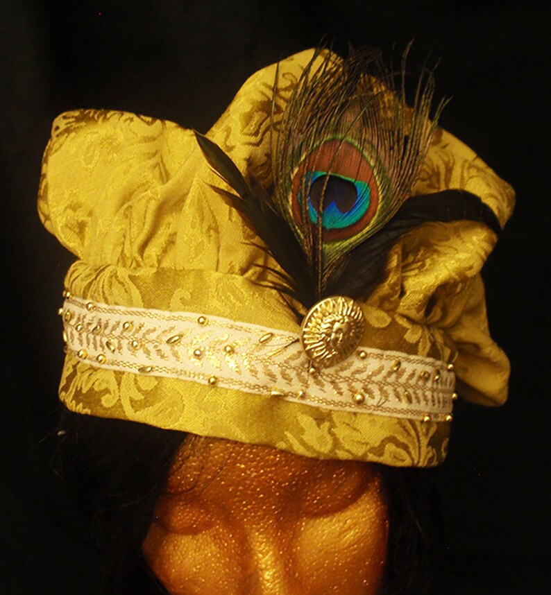 Gold Brocade Renaissance Tudor Peacock Feather Muffin Cap Hat - Etsy