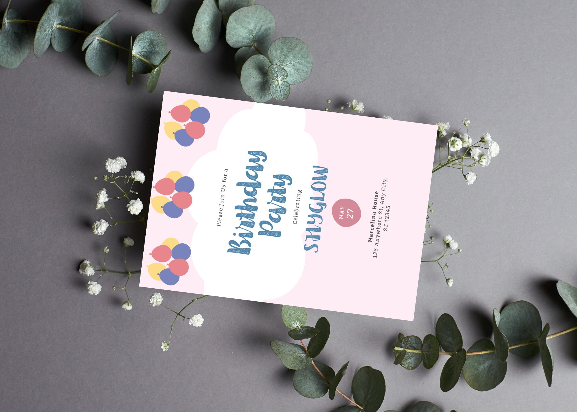 Pinky Birthday Invitation Card Printable Pink-themed - Etsy