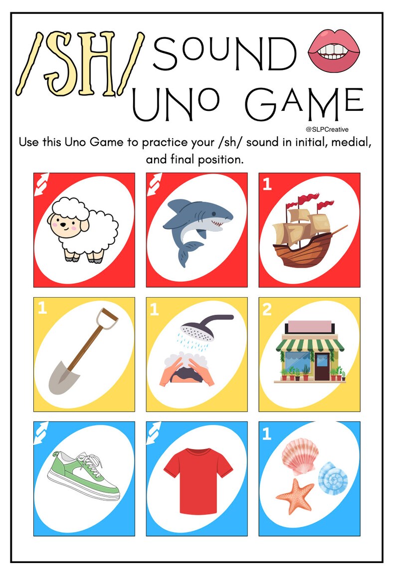 SH Uno Learning Game. SH Phonics Game. SH Speech Sound Cards. Sh Word ...