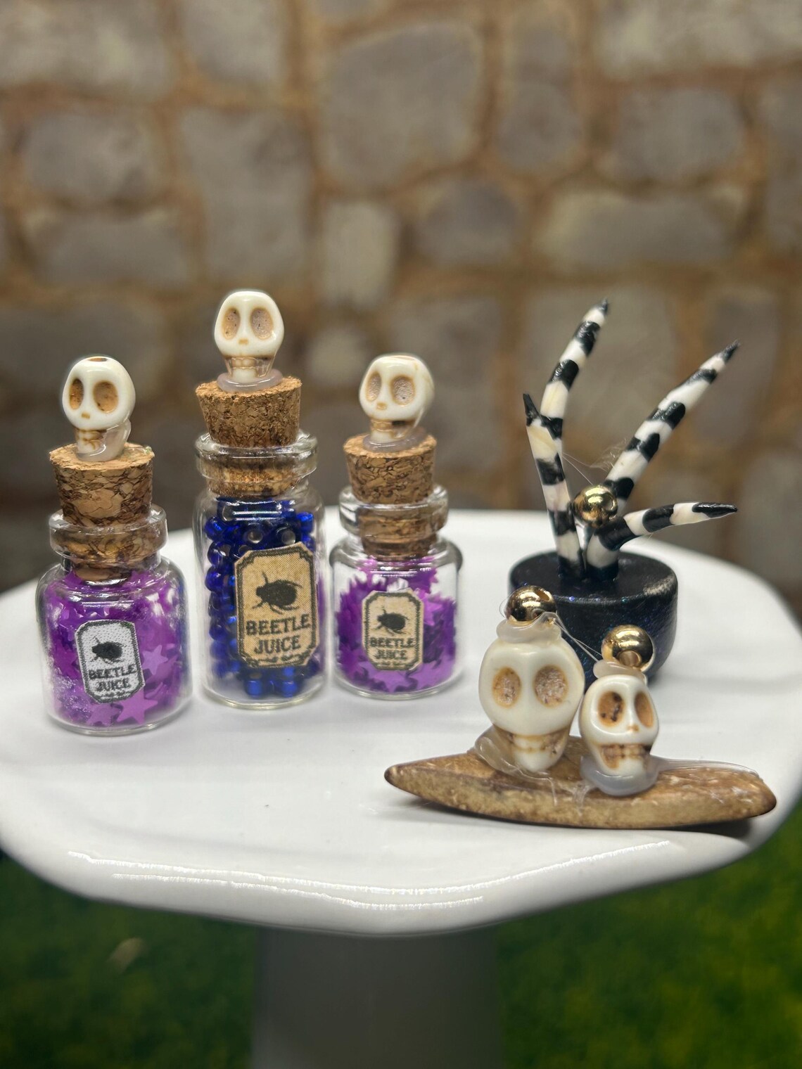 Dollhouse Beetlejuice Bar With Stool and Sandworm Plants - Etsy