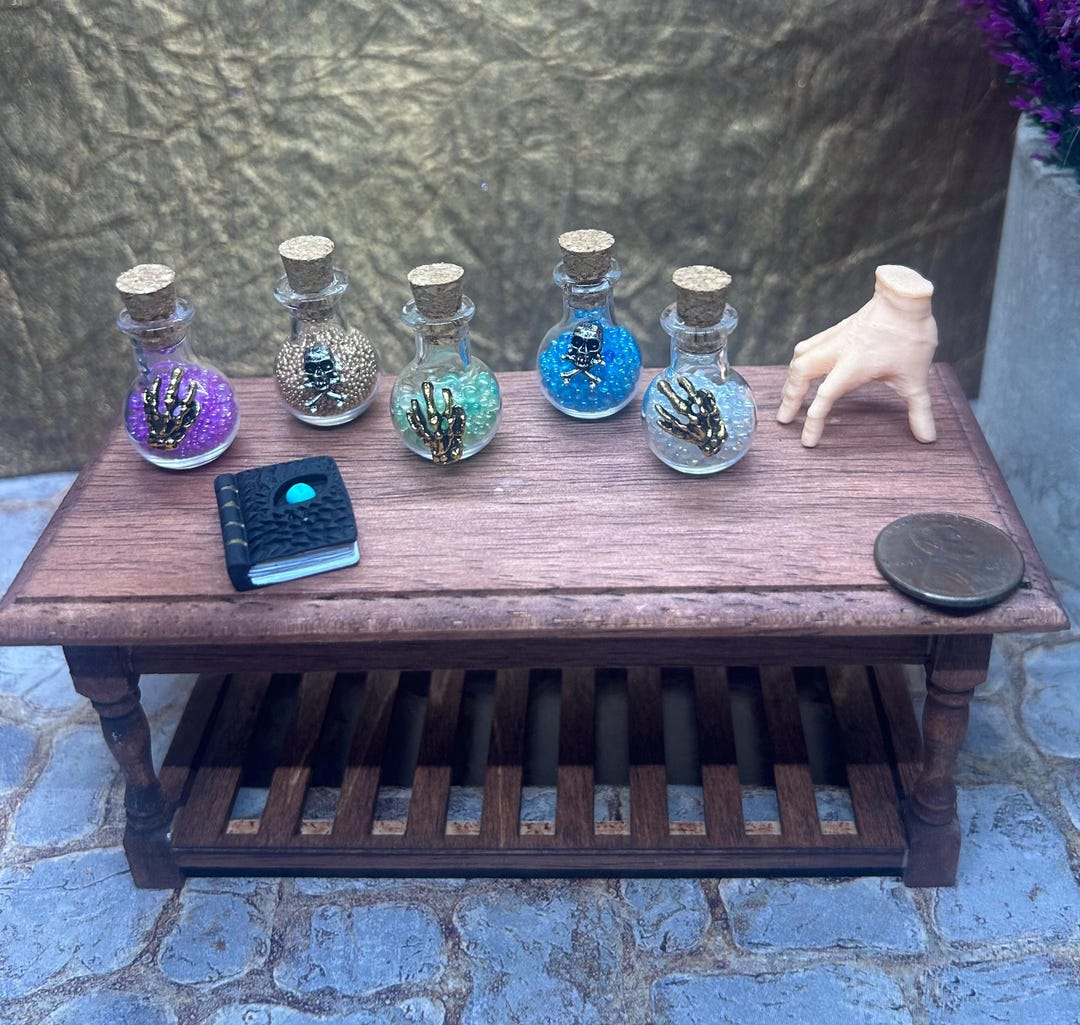 Miniature Poison & Potion Bottles With Thing Hand and Book (set of 5 ...