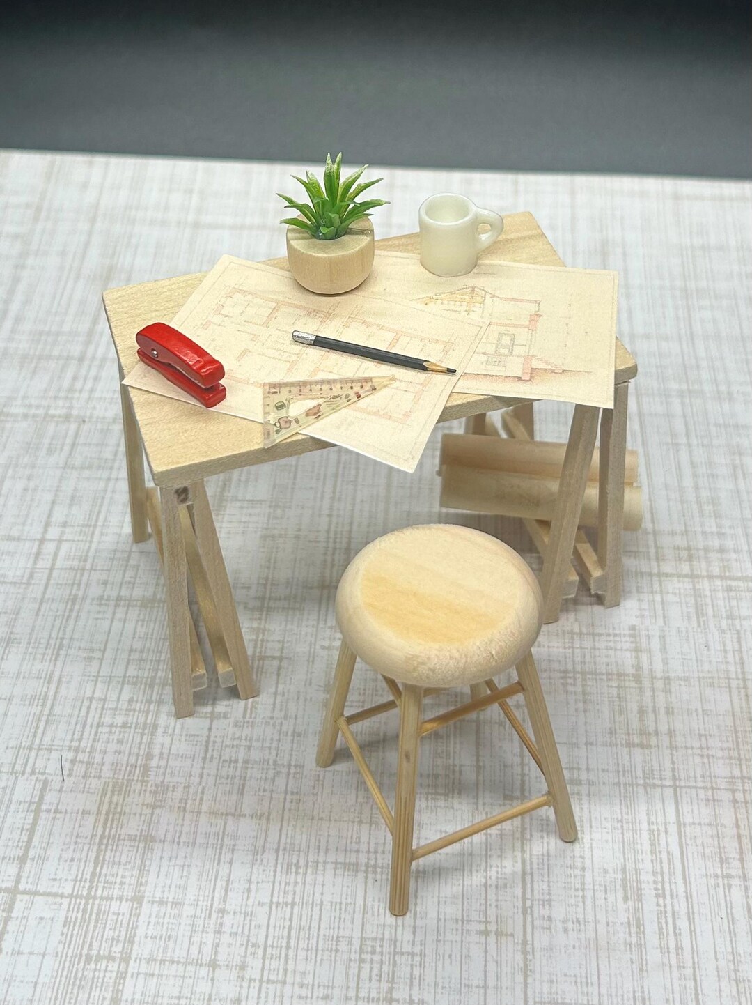 Dollhouse 1:12 Architect Drafting Table Set - Etsy