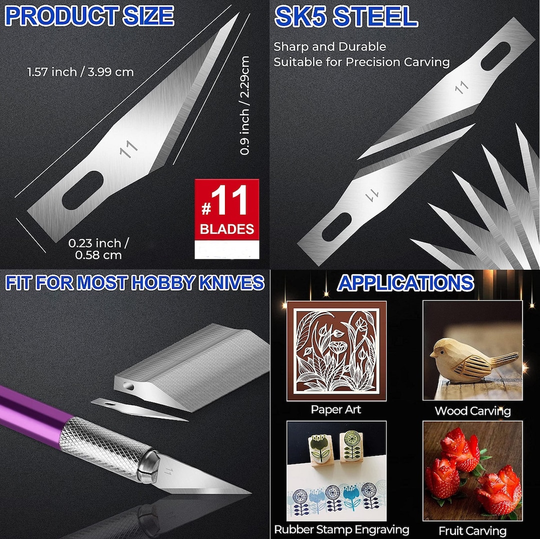 Exacto Knife Blades 11 Sharp Hobby Knife Blades SK5 High Carbon Steel ...