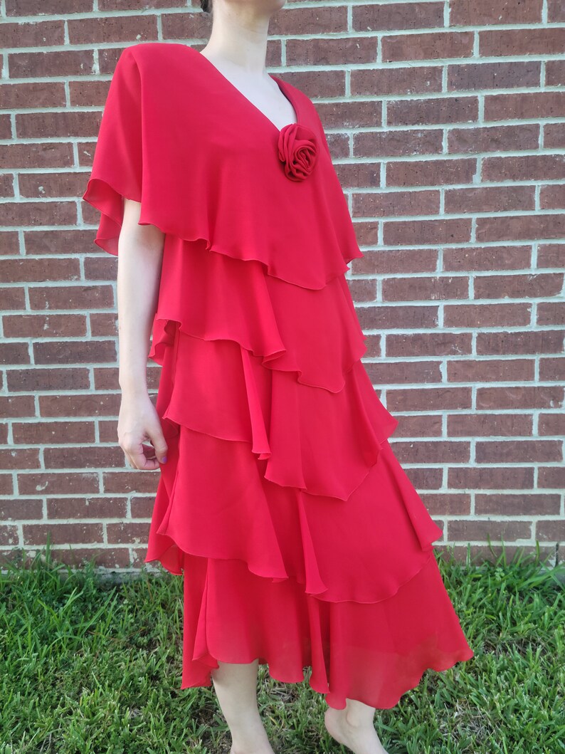 Lori Max New York Red Rosette Ruffle Tiered Flamenco Dancing Dress - Etsy