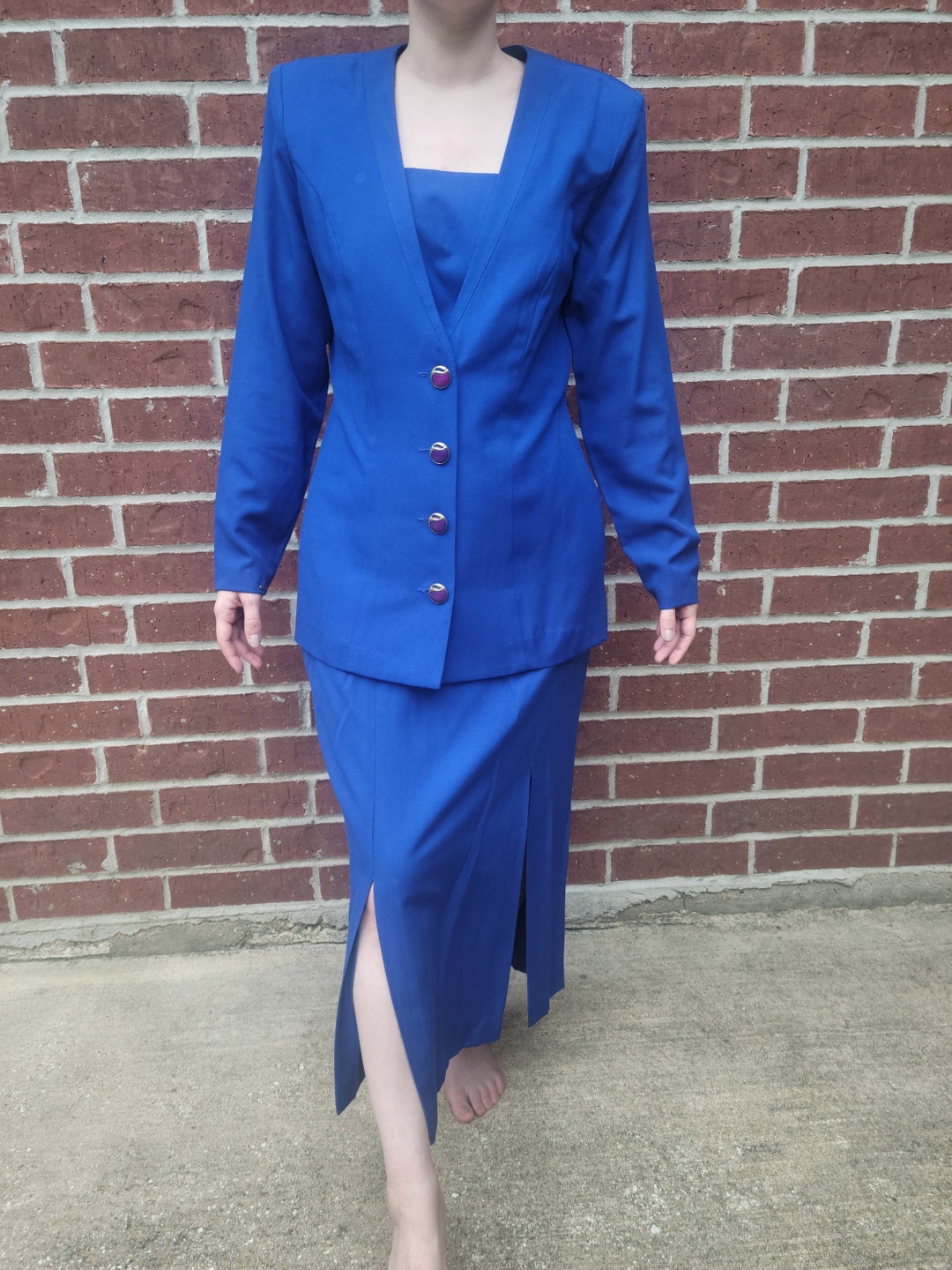 First Focus Royal Blue Cutout Funky Button Vintage Skirt Set - Etsy