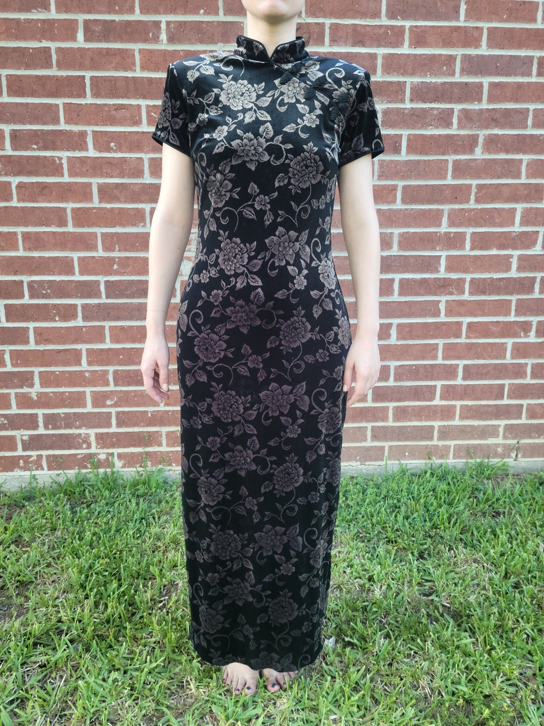 Black Velvet Floral Burnout Vintage David Warren New York Cheongsam ...