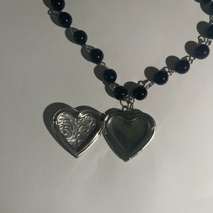 Bead Necklace | Black Beads With Heart Locket - Etsy