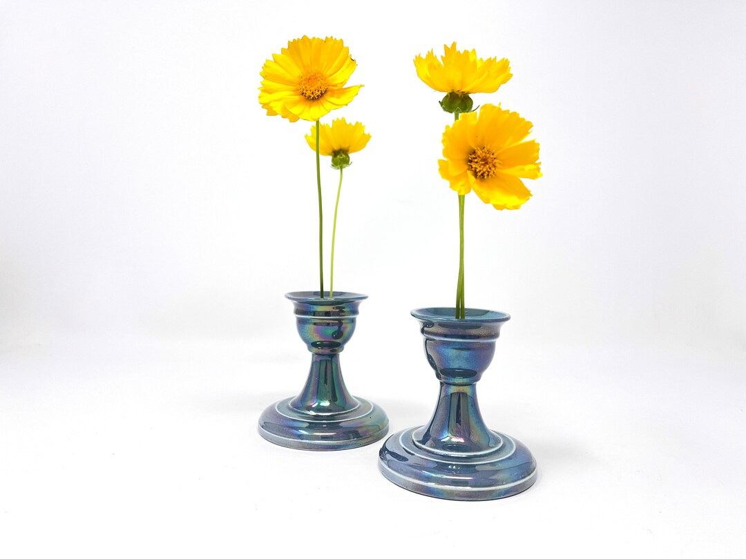 1920s Art Deco Iridescent Blue Candlestick Holders by Cowan Pottery - Etsy