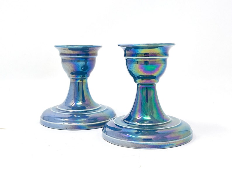 1920s Art Deco Iridescent Blue Candlestick Holders by Cowan Pottery - Etsy