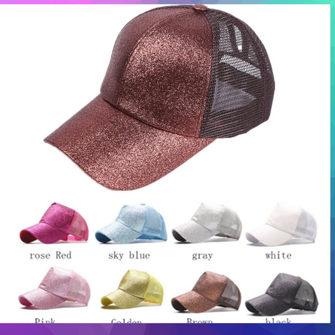 GLITTER Ladies Ball Cap, Running HAT, 5 Panel Hat, Ponytail Hat, Womens ...