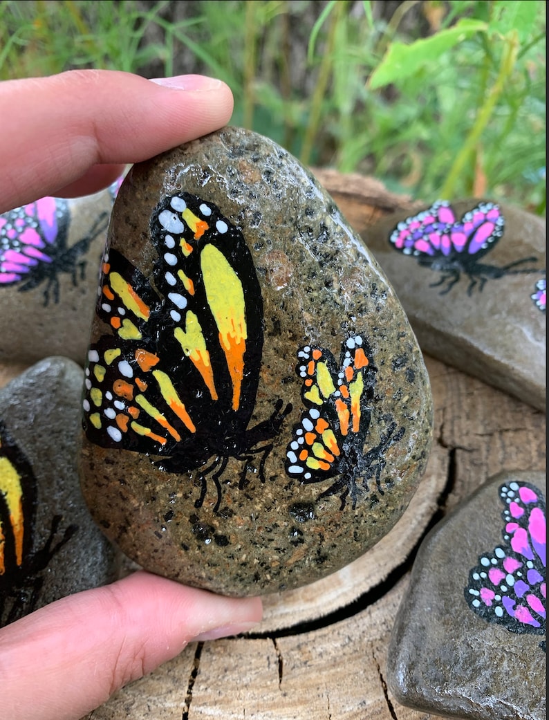Hand-painted Butterfly Rocks - Etsy