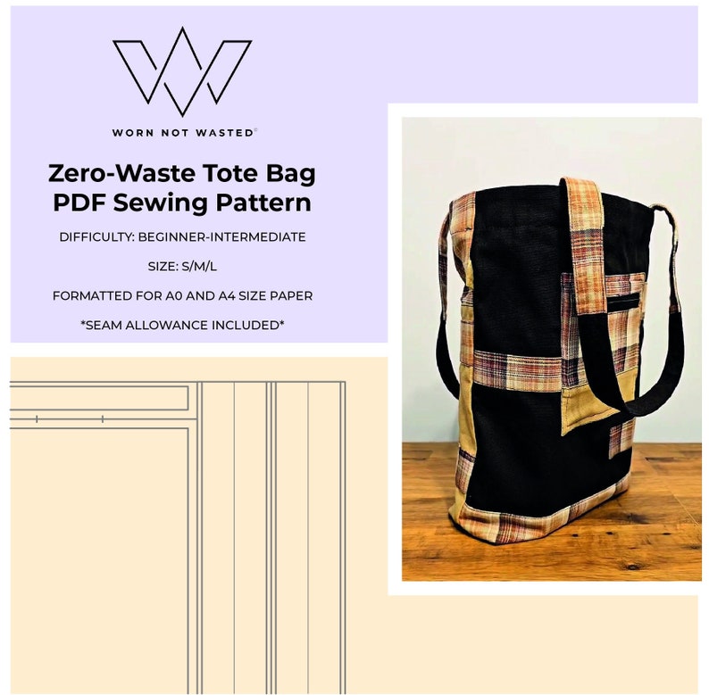 PDF Sewing Pattern Zero-waste Tote Bag 3 Sizes - Etsy