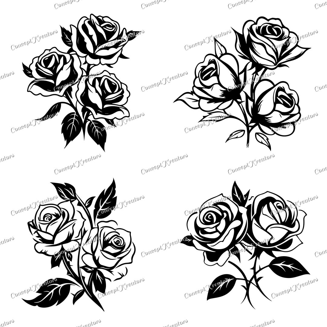 4 Roses SVG Bundle Rose Png, Rose Dxf, Rose Eps Files Included Perfect ...