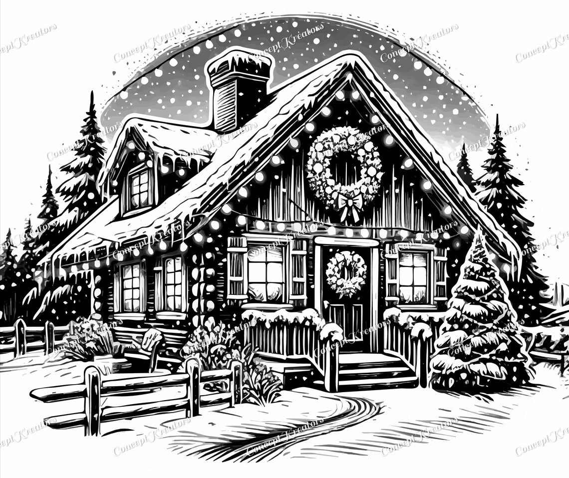 Christmas Cabin SVG | Winter Wonderland Clipart | Cozy Snowy House With ...
