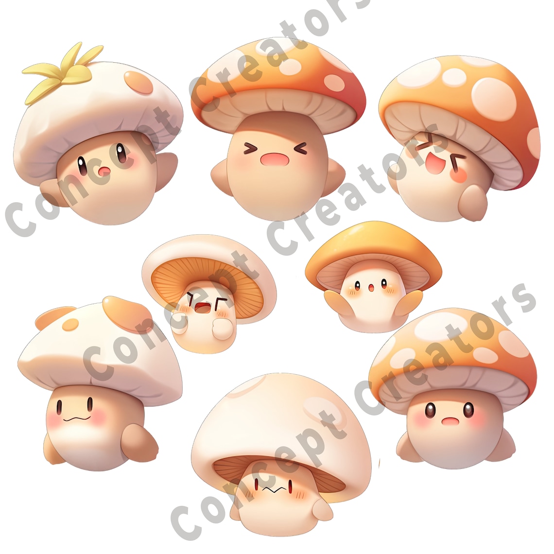 Mushroom EMOJIS 8 Unique Pngs Twitch Emotes Discord Youtube Cute ...