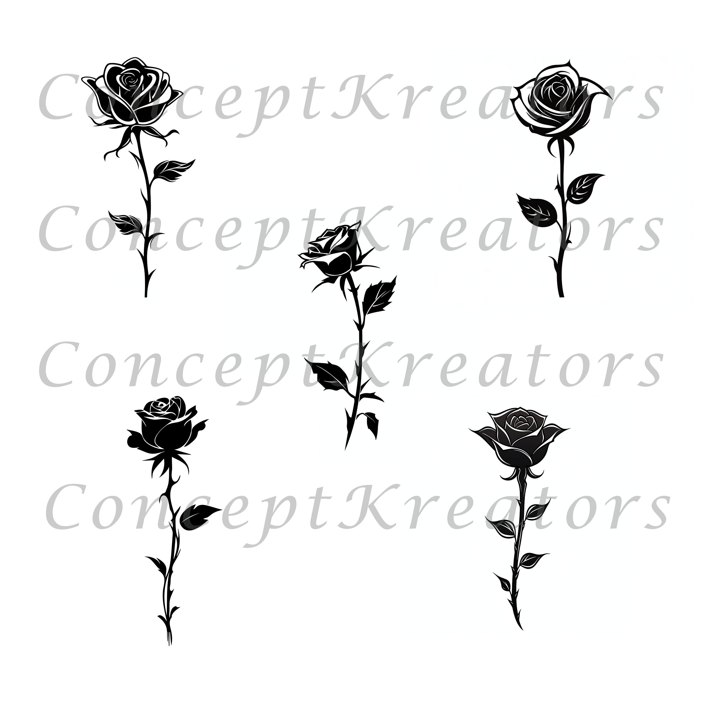 5 Long Stem Roses SVG Bundle Rose Png, Rose Dxf, Rose Eps Files ...