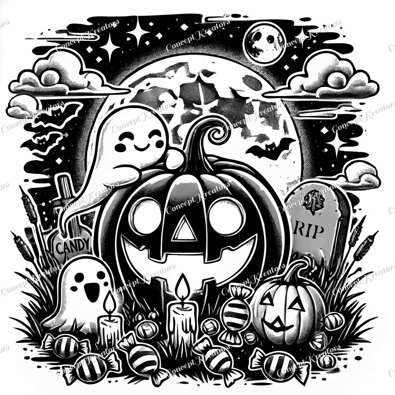Adorable Halloween Ghost and Jack-o'lantern High Resolution, Printable ...
