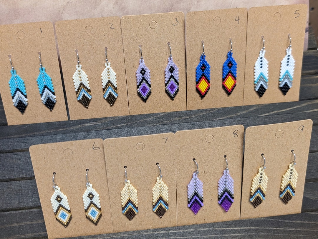 Beaded Feather Earrings - Etsy