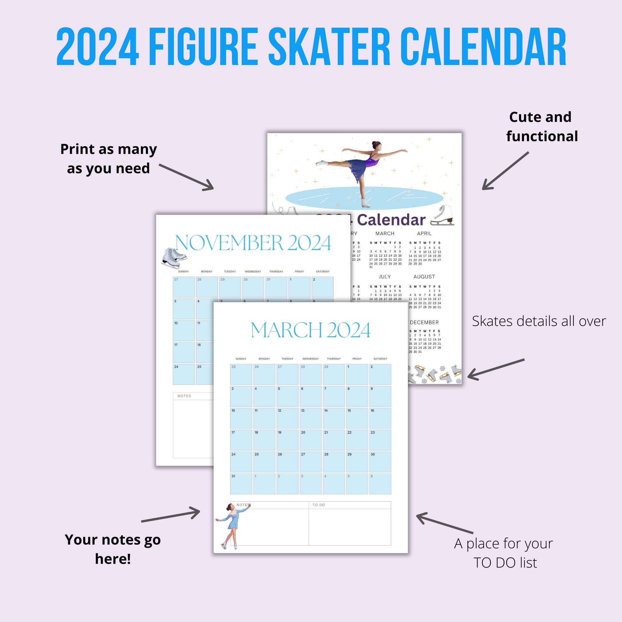 Figure Skater Calendar/ 2024 Skater Calendar/ Figure Skating Calendar ...