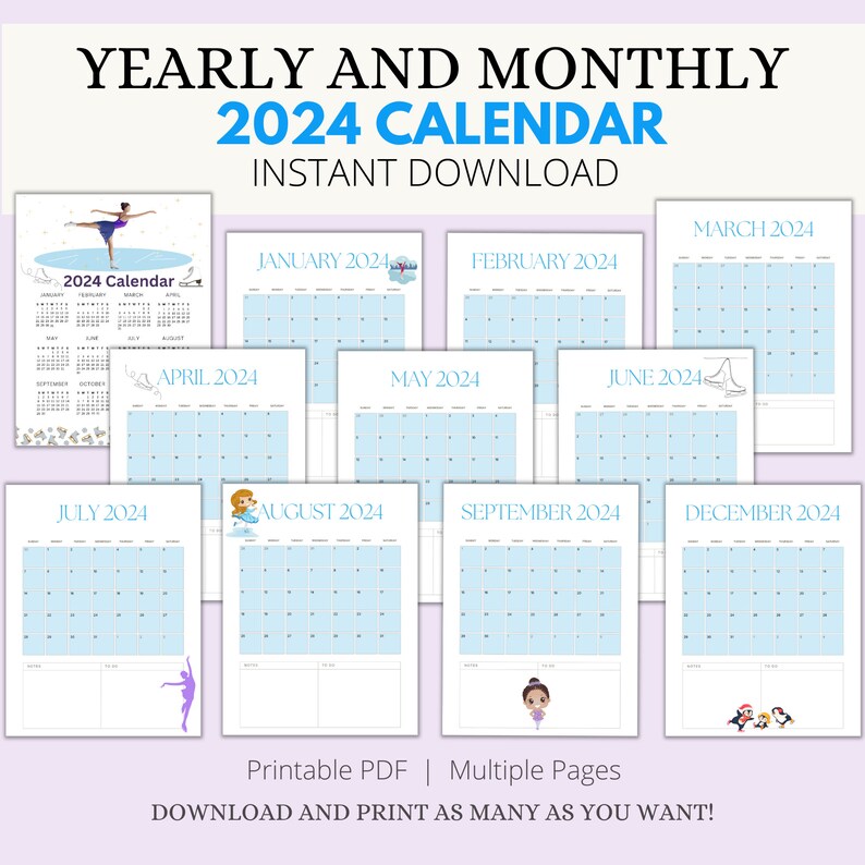 Figure Skater Calendar/ 2024 Skater Calendar/ Figure Skating Calendar ...