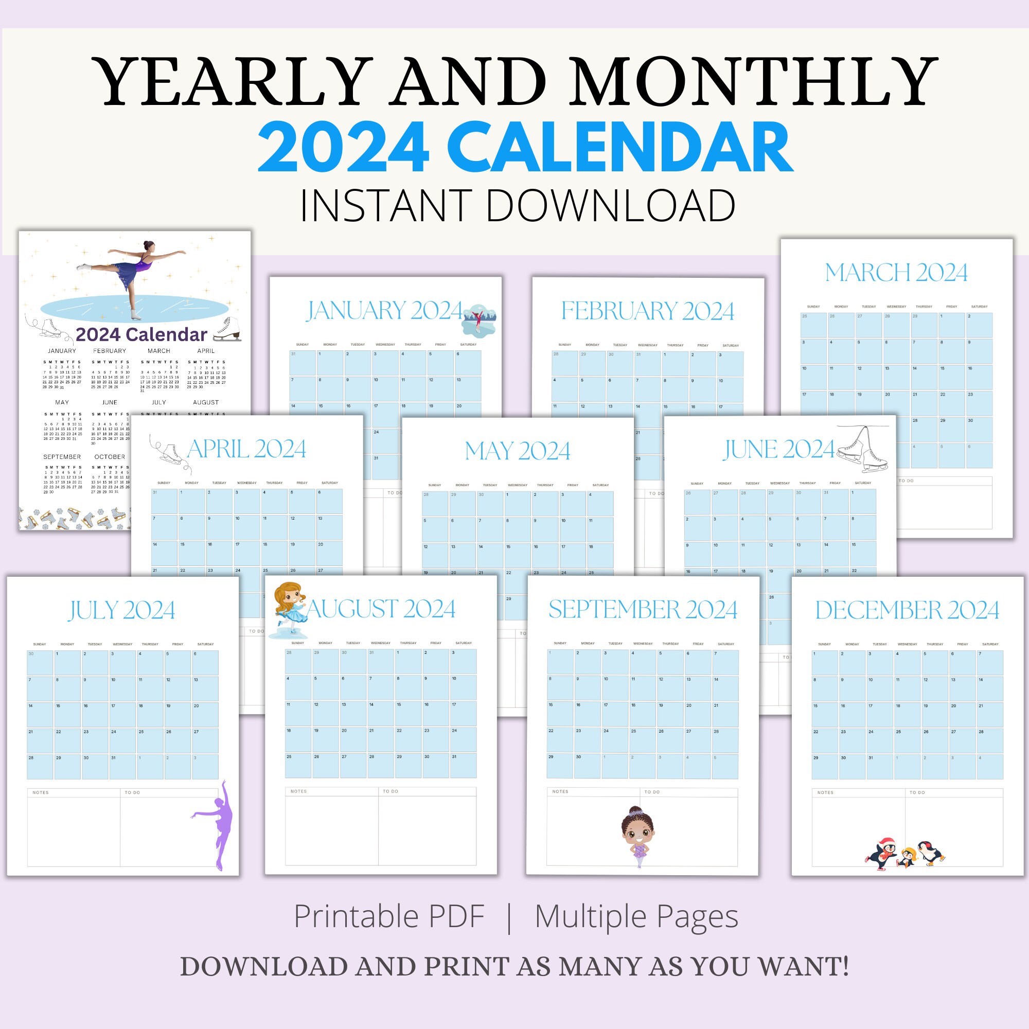 Figure Skater Calendar/ 2024 Skater Calendar/ Figure Skating Calendar ...