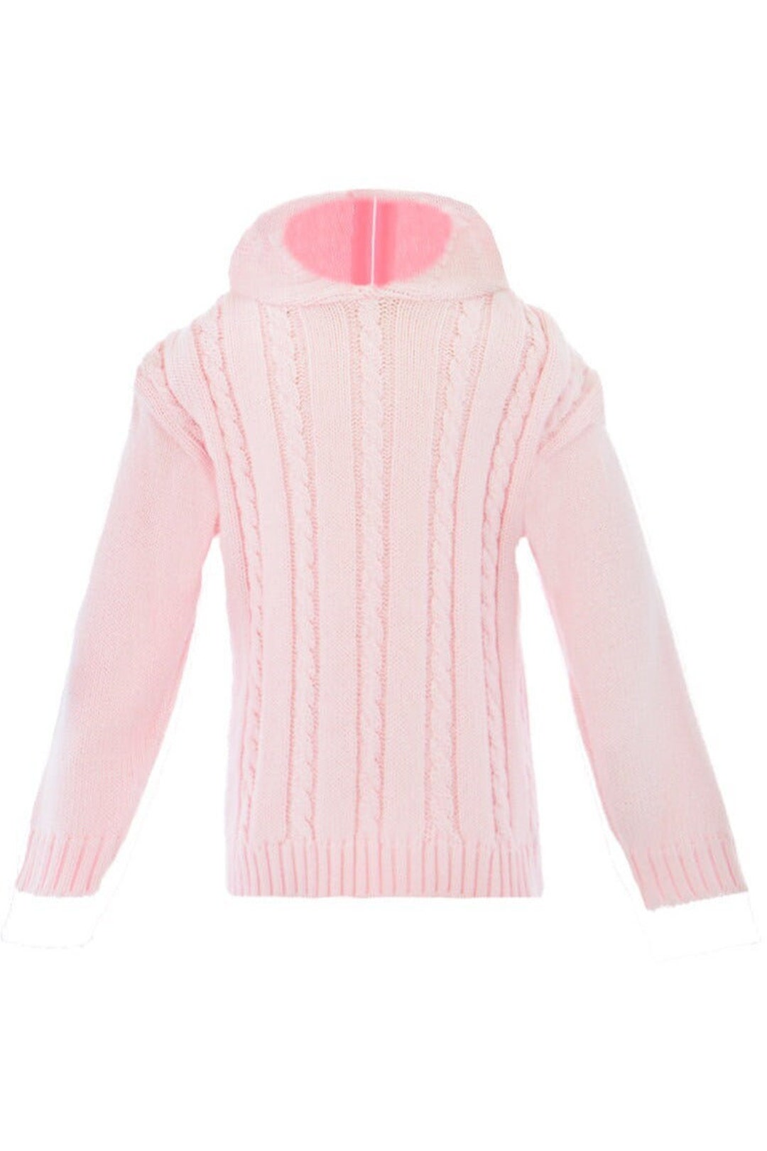 Pink Cable Knit Hooded Zip Back Sweater | Baby Girl Pink Hooded Sweater ...