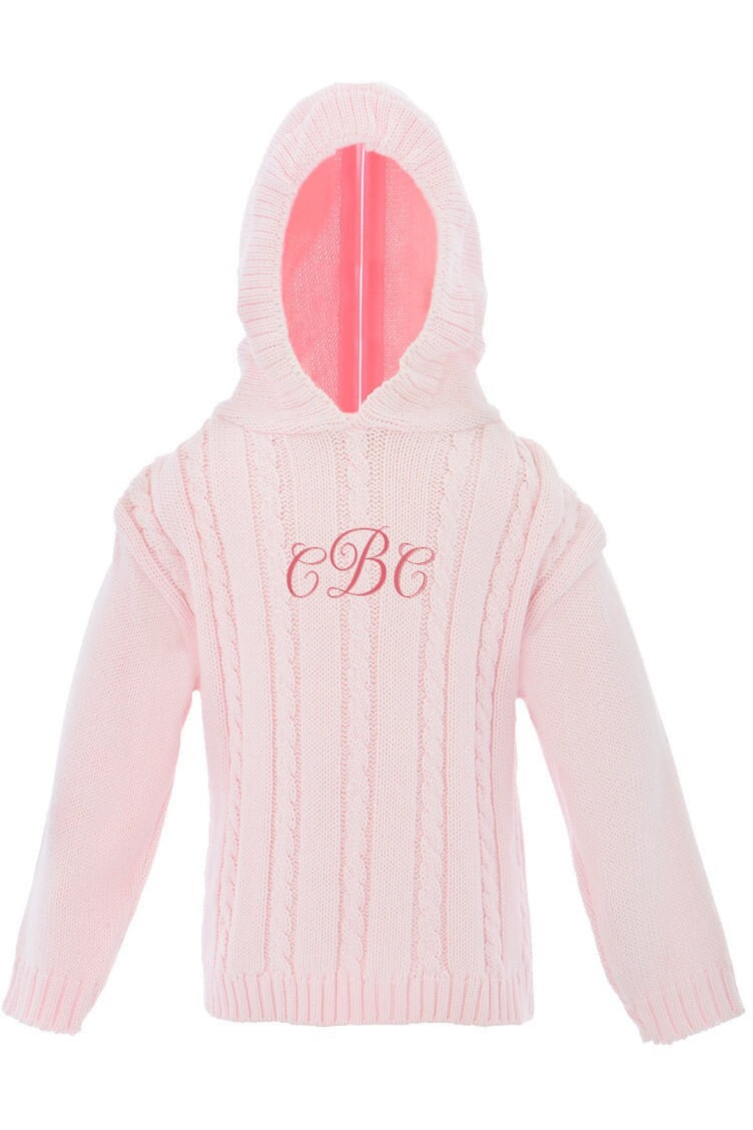 Pink Cable Knit Hooded Zip Back Sweater | Baby Girl Pink Hooded Sweater ...