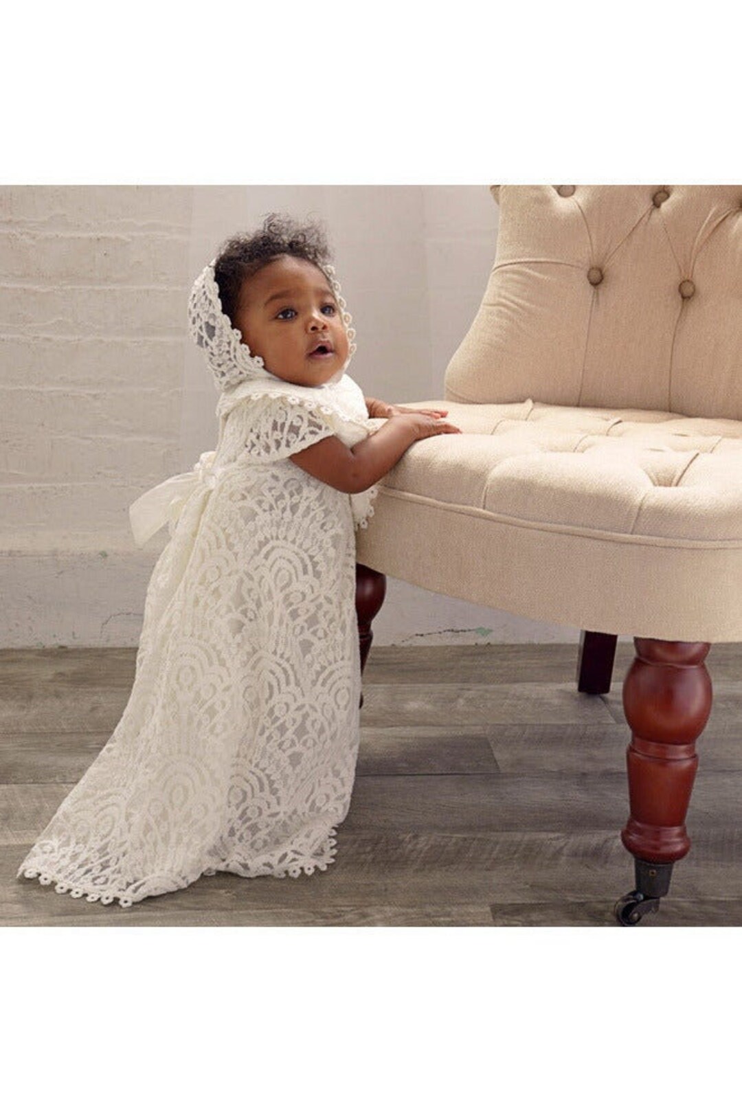 Elegant Lace Christening Gown for Girls With Bonnet Baby Girl | Baby ...