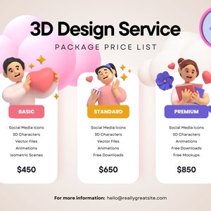 3D Design Price List/design/designer Price List/printable/3d Design ...