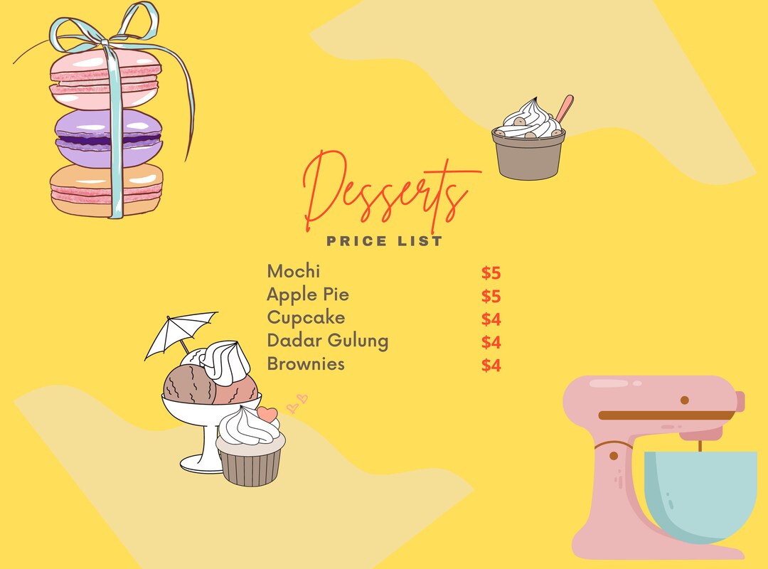Dessert Price List/dessert/cooking/template/homemade/price List ...