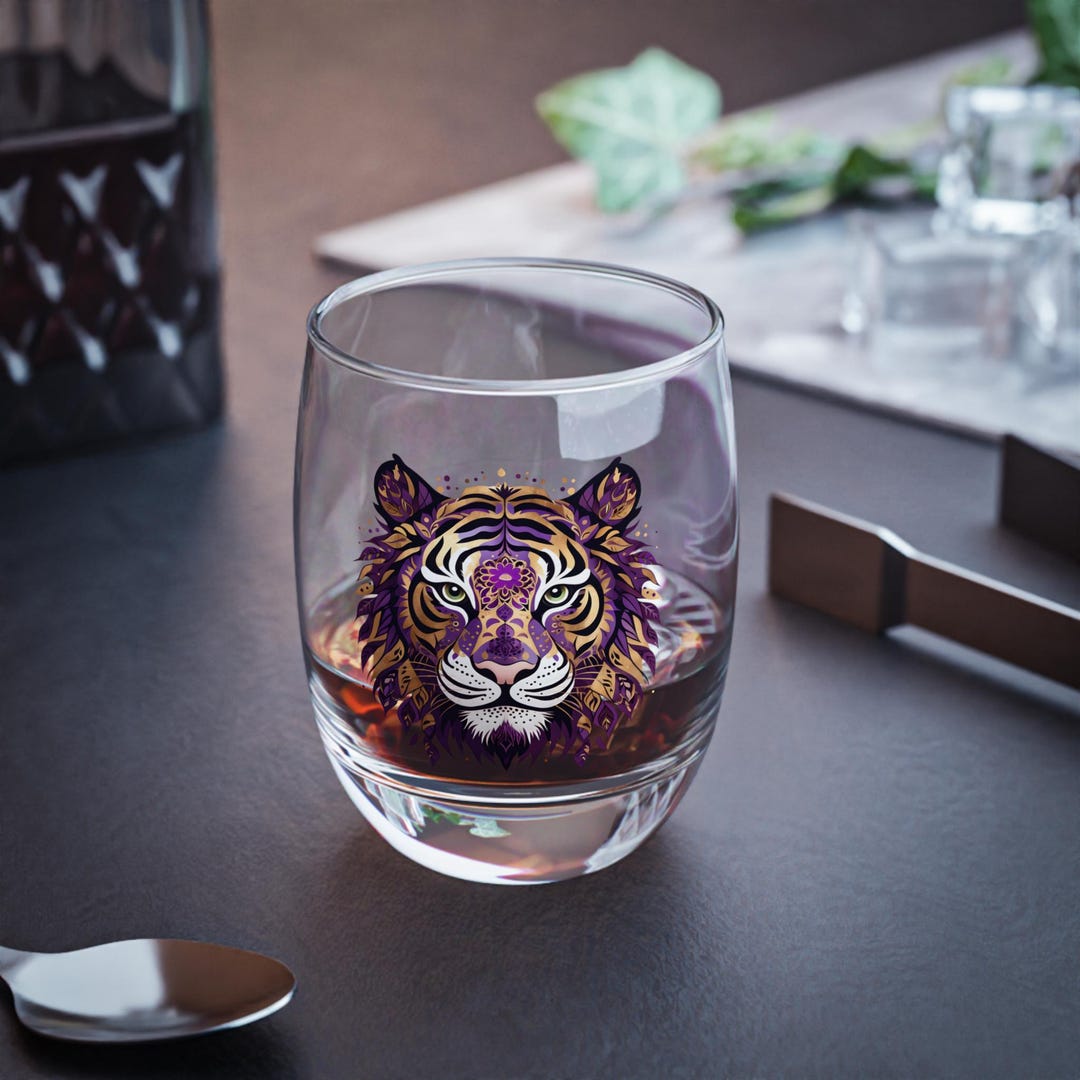 Whiskey Glass, Tiger Purple and Gold | Gift for LSU Fans, Barware, LSU ...